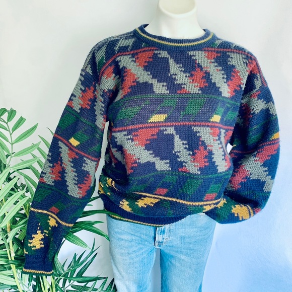 Vintage | Sweaters | V I N T A G E Slouchy Abstract Grunge Grandpa Knit ...